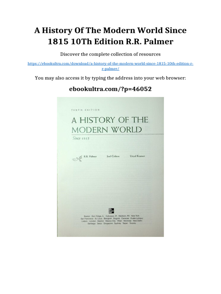 A History of the Modern World since 1815 10th Edition R.R. Palmer ...