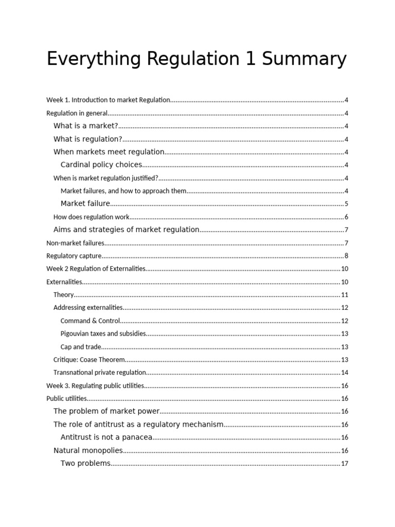 Everything Regulation 1 Summary | PDF | Externality | Market Failure
