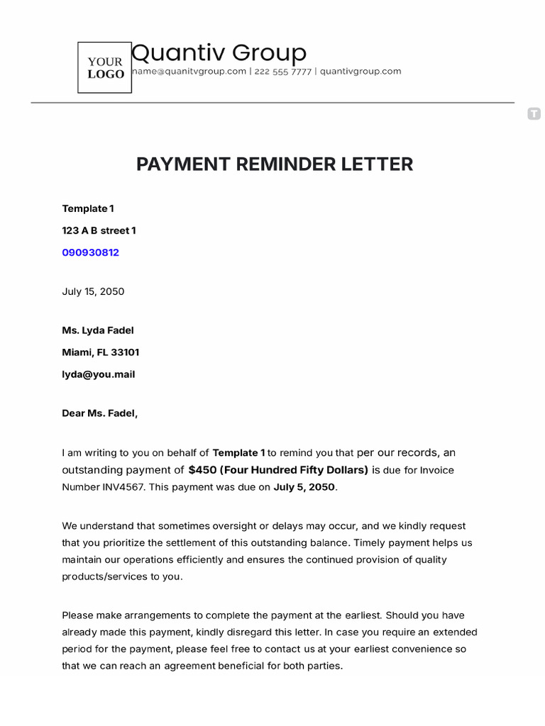 FREE Reminder Letter Templates & Examples - Edit Online & Download | PDF