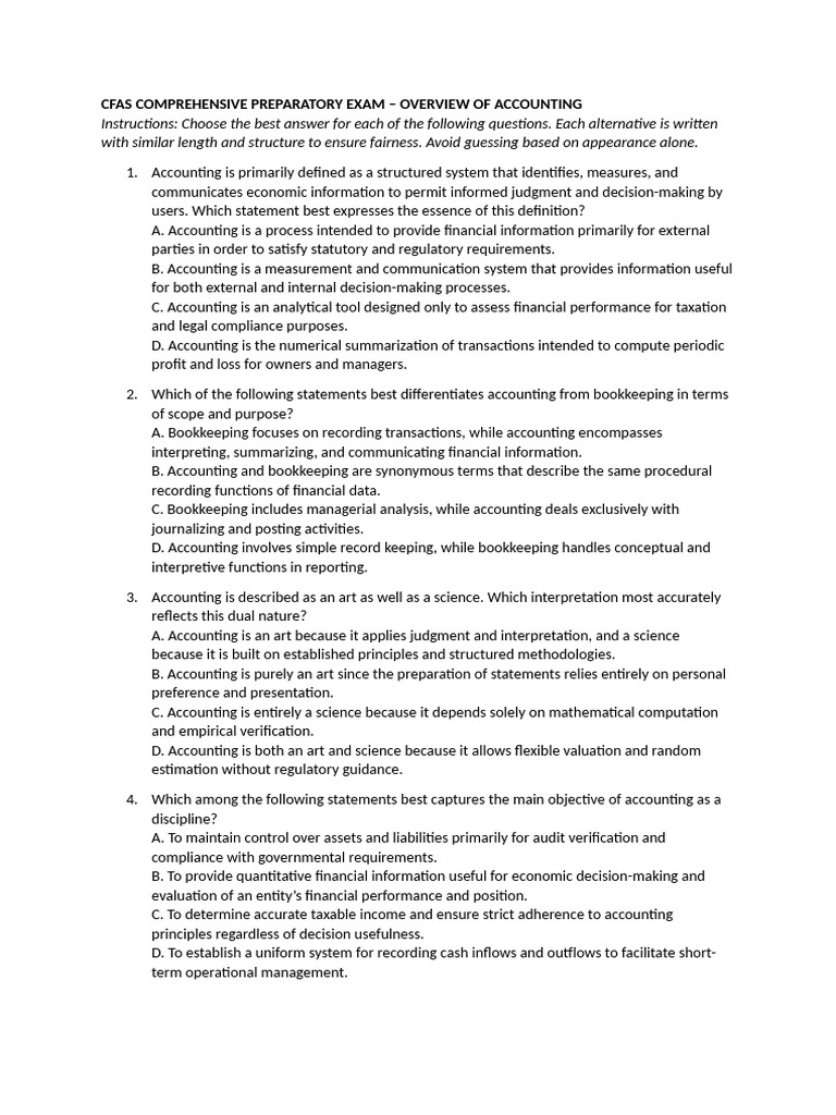 Cfas Preparatory Exam (Final) | PDF | Debits And Credits | Equity (Finance)