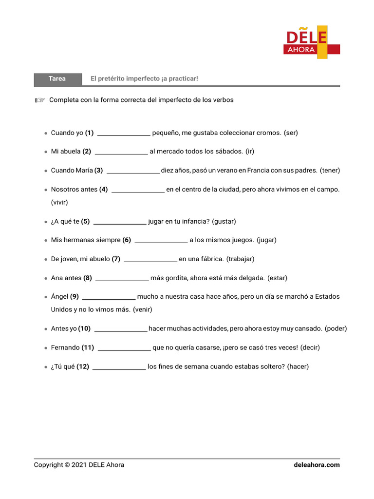 El Preterito Imperfecto A Practicar | PDF