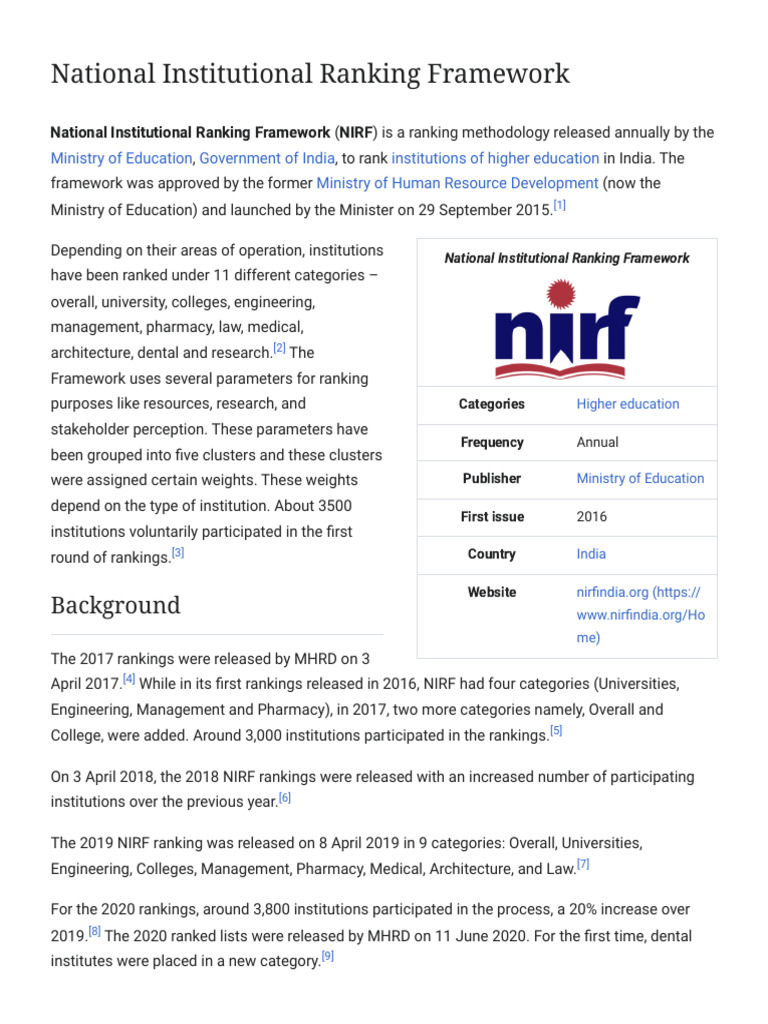 National Institutional Ranking Framework | PDF | Higher Education