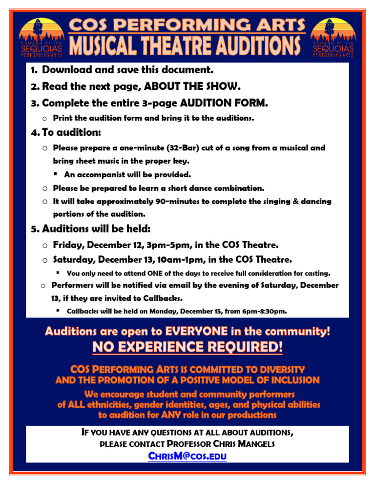 COSPA Audition Form - Cinderella | PDF | Audition | Performing Arts