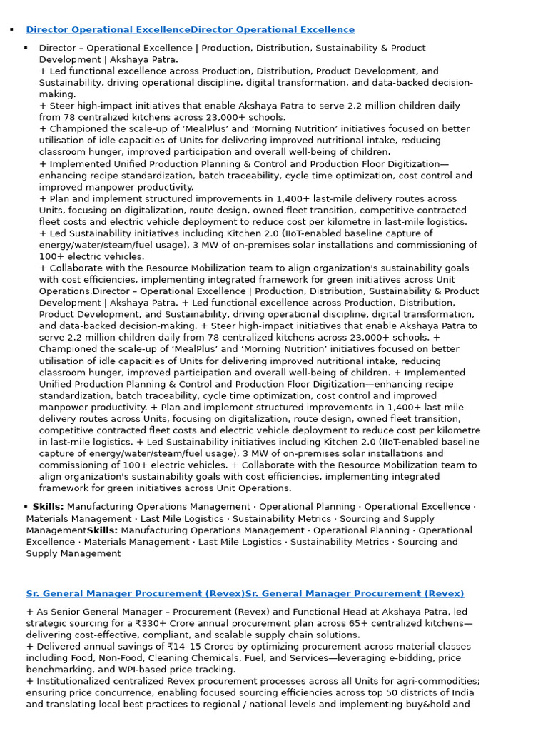 Akshay Patra -Work Done by Director Operational Excellence (Linked in ...