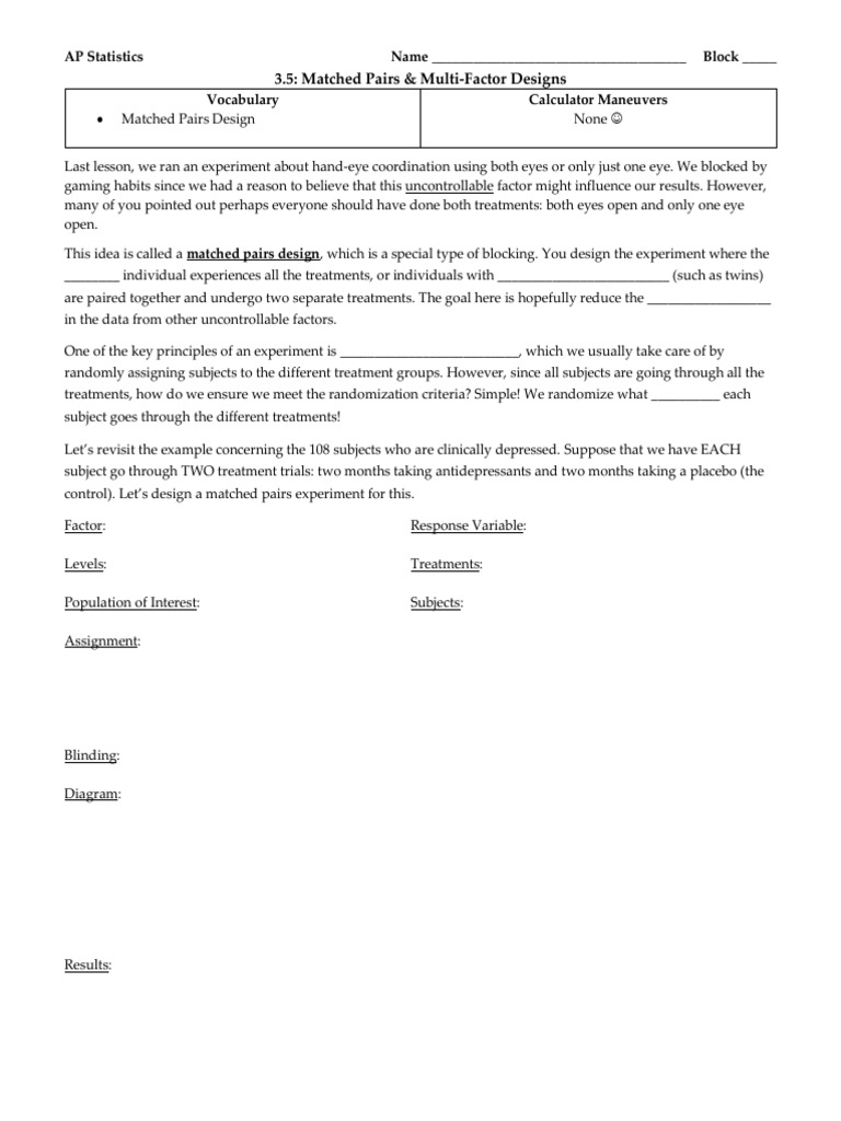 3.5 NOTES Matched Pairs &Amp; Multi-Factor Designs | PDF | Experiment ...