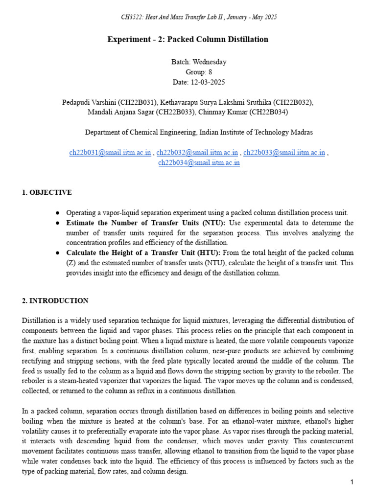 Experiment - 2 - Packed Column Distillation | PDF | Distillation ...