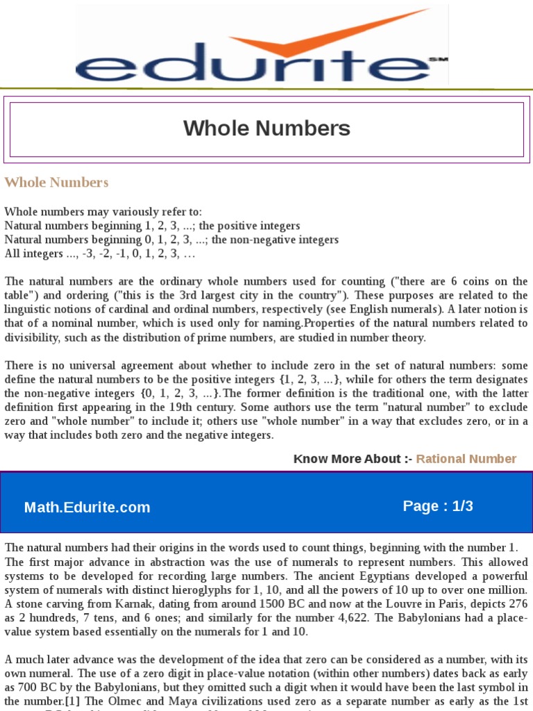 Whole Numbers | PDF | Natural Number | Numbers
