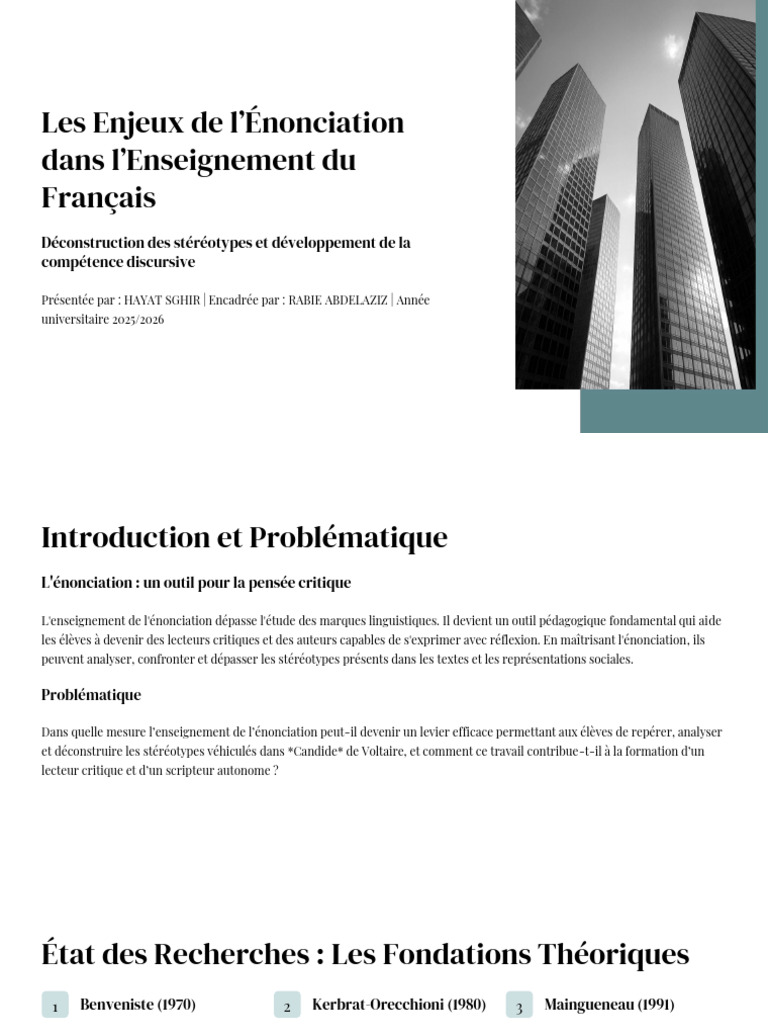 Les Enjeux de L'énonciation Dans L'enseignement Du Français | PDF ...
