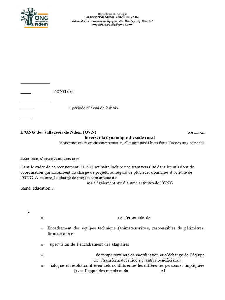 Avis de Recrutement ONG Des Villageois de Ndem 1759319623 | PDF