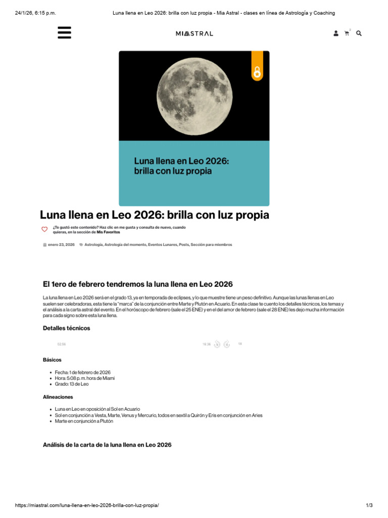Luna Llena en Leo 2026 - Brilla Con Luz Propia - 23.01.2026 | PDF ...
