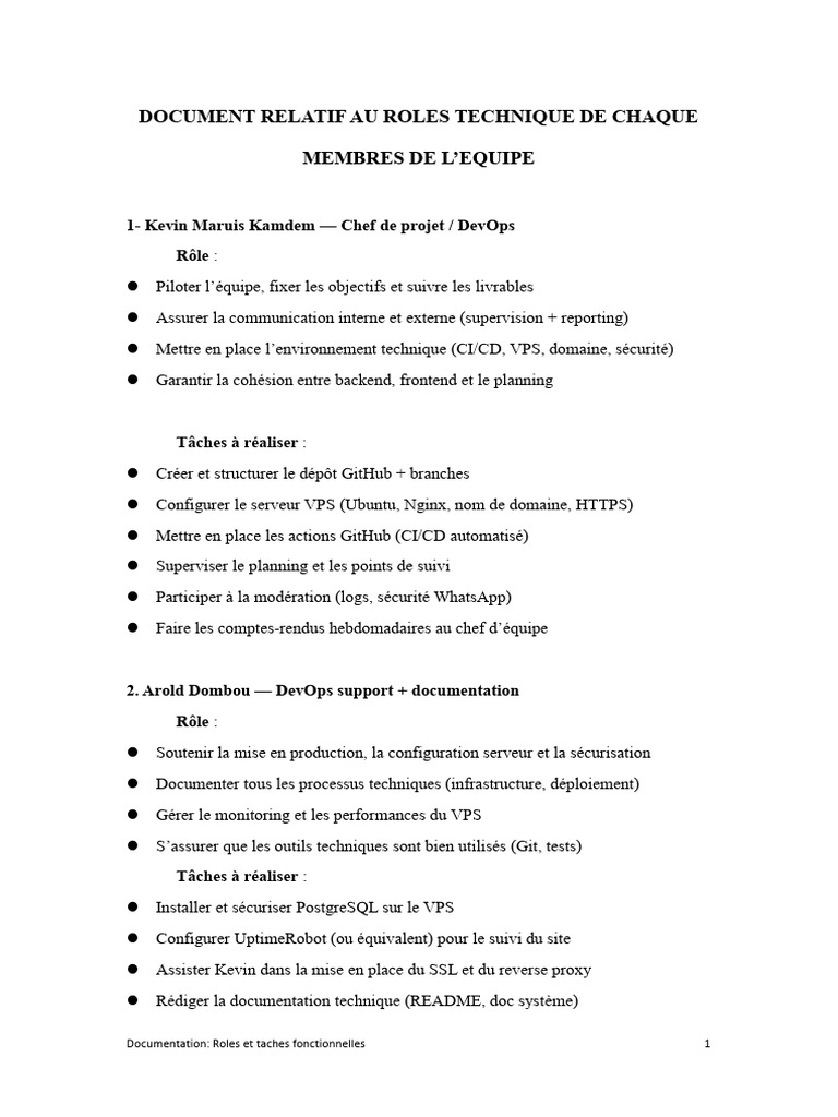 Document Relatif Au Roles Technique de Chaque Memb | PDF | Logiciel ...