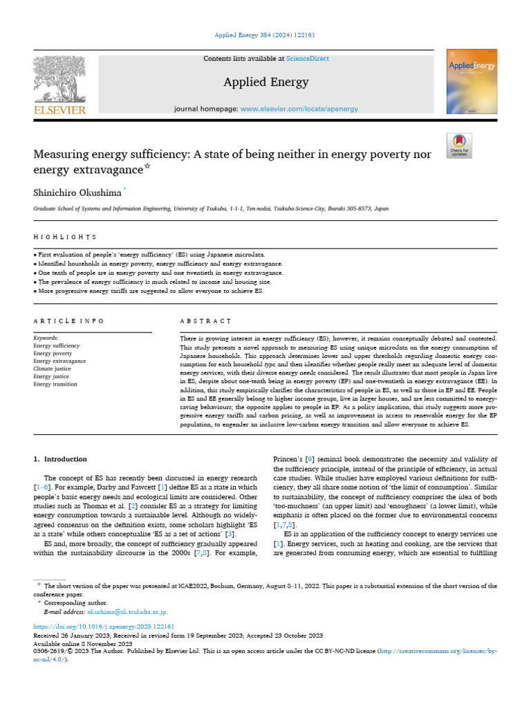 Measuring Energy Sufficiency A State of Being Neither in Energy Poverty ...