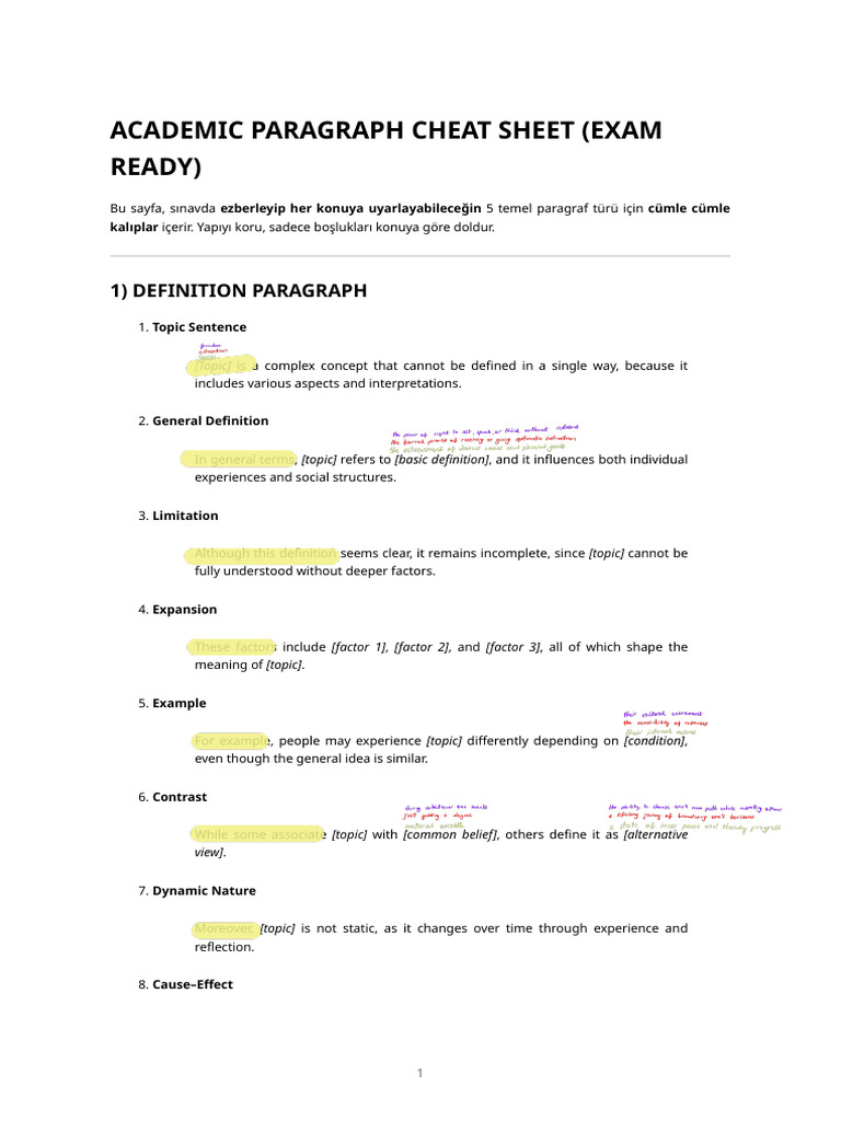 Academic Paragraph Cheat Sheet_260109_013440 | PDF | Reason | Argument