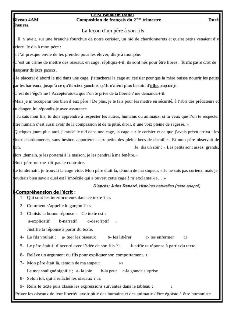 4am Composition Du 2ème Trimestre - Sujet Inédit | PDF | Verbe | Phrase