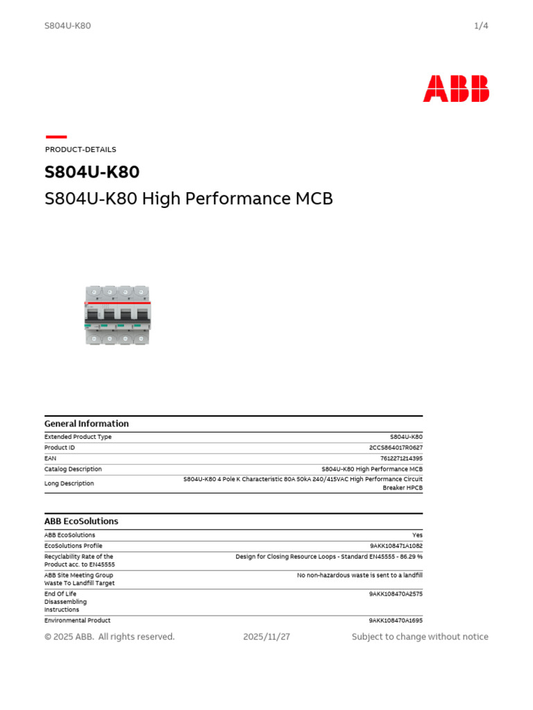 ABB CB 80A | PDF | Electromagnetism | Electric Power