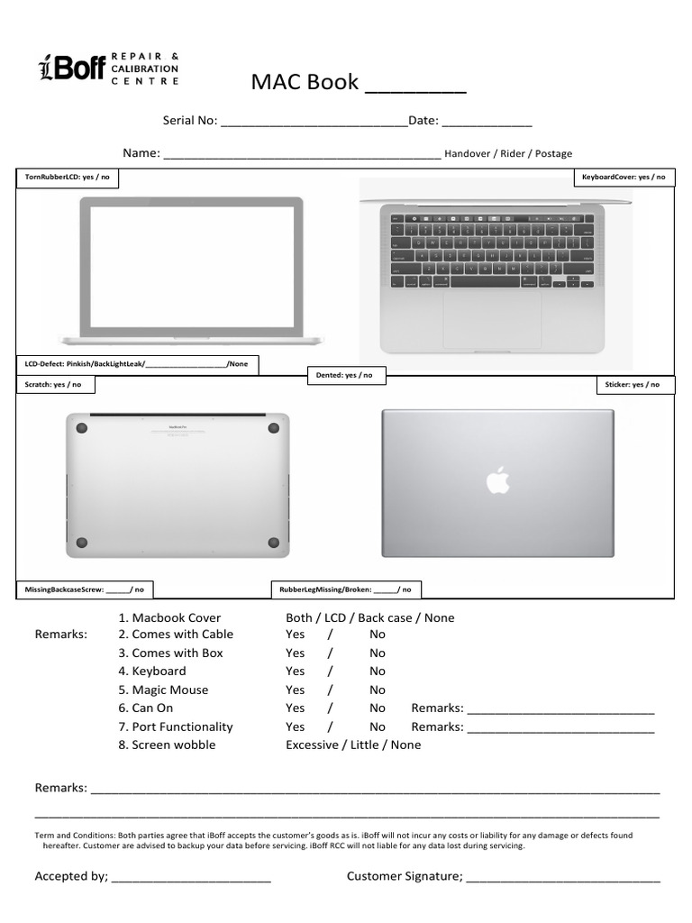 MacBook QC Form Template | PDF | Computer Architecture | Computer Hardware