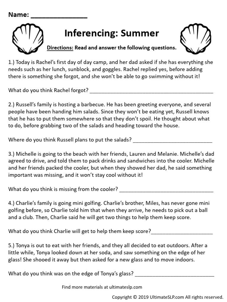 Summer Inferencing Worksheet | PDF