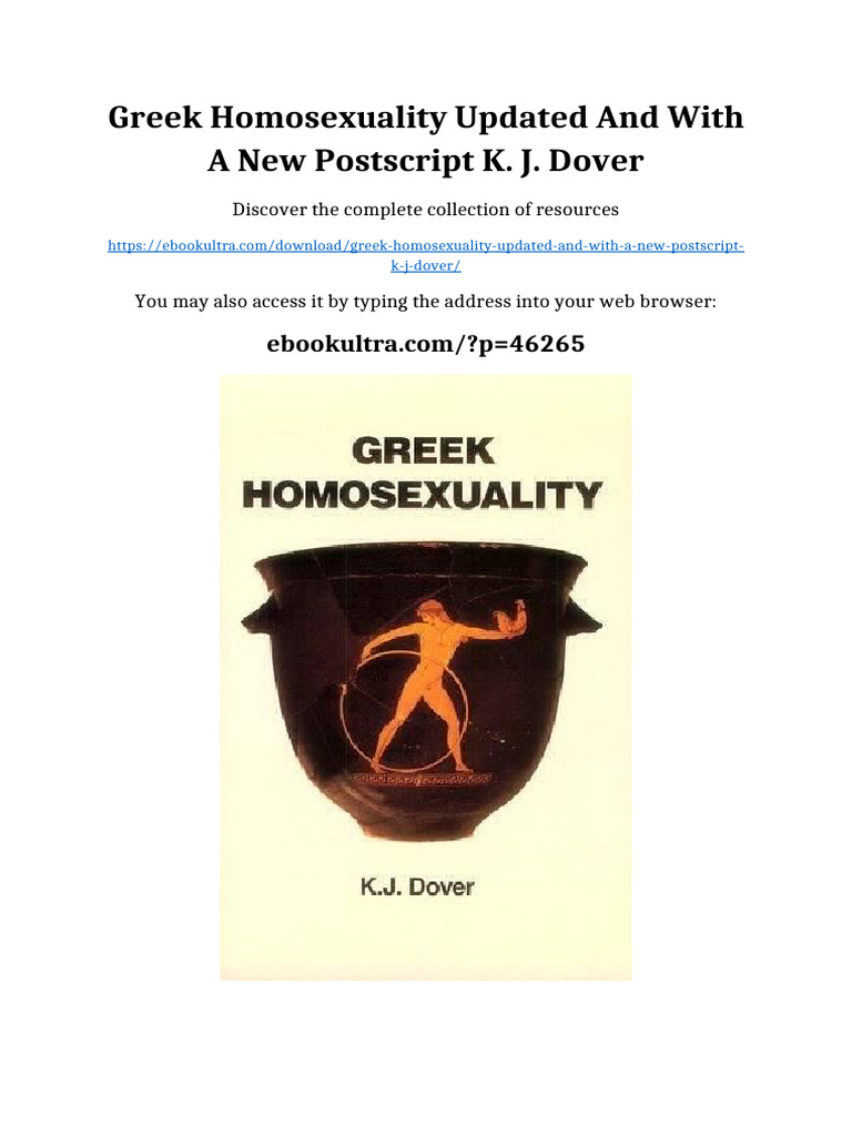 Greek Homosexuality Updated and With A New Postscript K. J. Dover ...