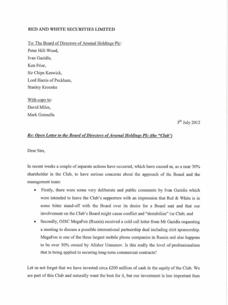 Red White Letter To Arsenal | PDF