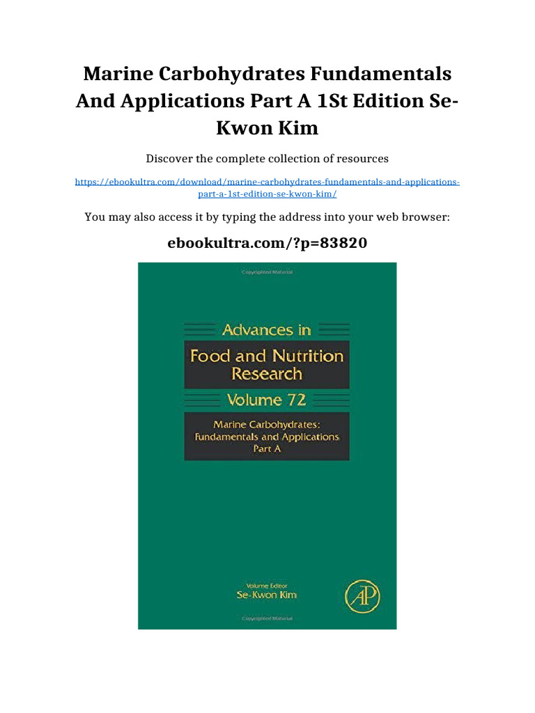 Marine Carbohydrates Fundamentals and Applications Part A 1st Edition ...