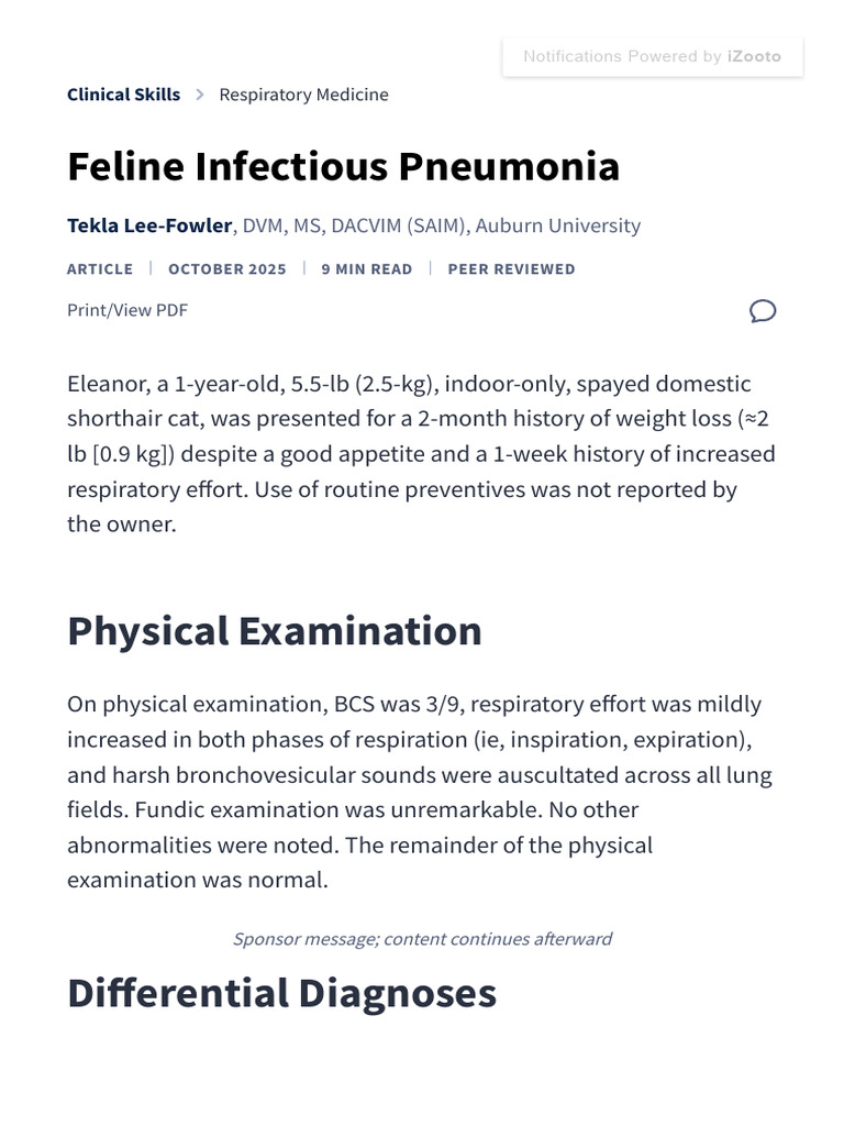 Feline Infectious Pneumonia | PDF | Pneumonia | Lung