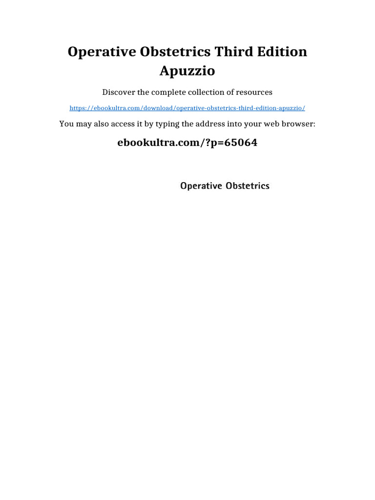 Operative Obstetrics Third Edition Apuzzio Latest PDF 2025 | PDF ...