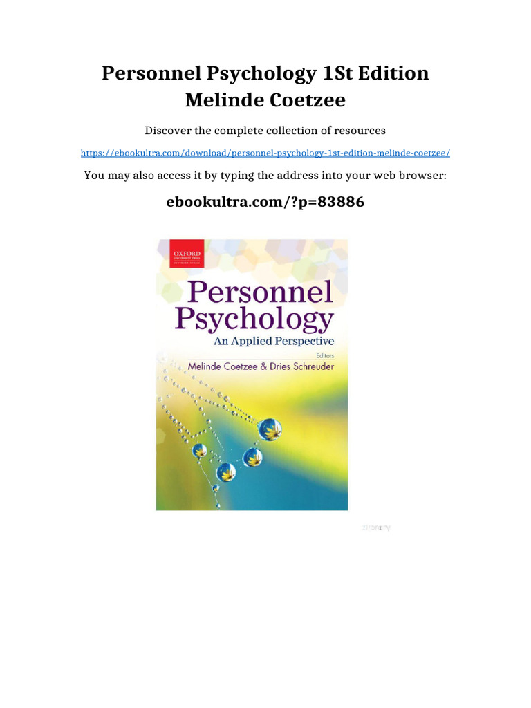 Personnel Psychology 1st Edition Melinde Coetzee Full | PDF ...