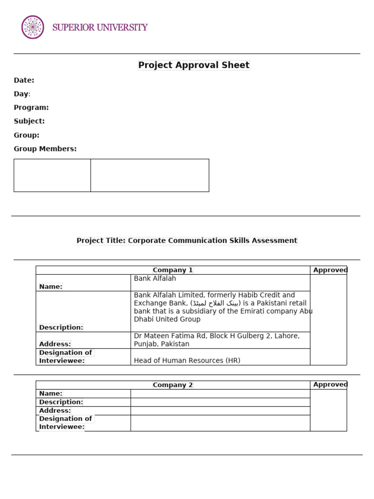 Project Approval Sheet (Advanced Communication Skills) | PDF