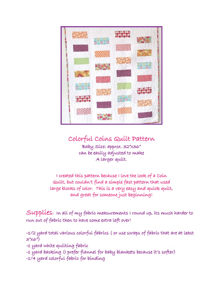 Colorful Coins Quilt Pattern | PDF | Seam (Sewing) | Quilt