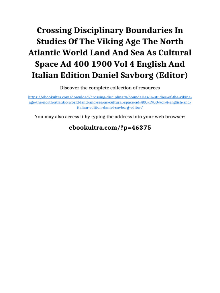 Crossing Disciplinary Boundaries in Studies of the Viking Age The North ...