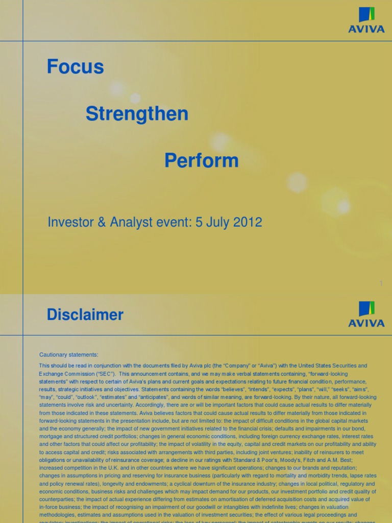Aviva Investor Event: Strategy & Risks | PDF | Mergers And Acquisitions ...