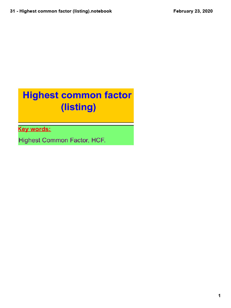31 - Highest Common Factor (Listing) | PDF
