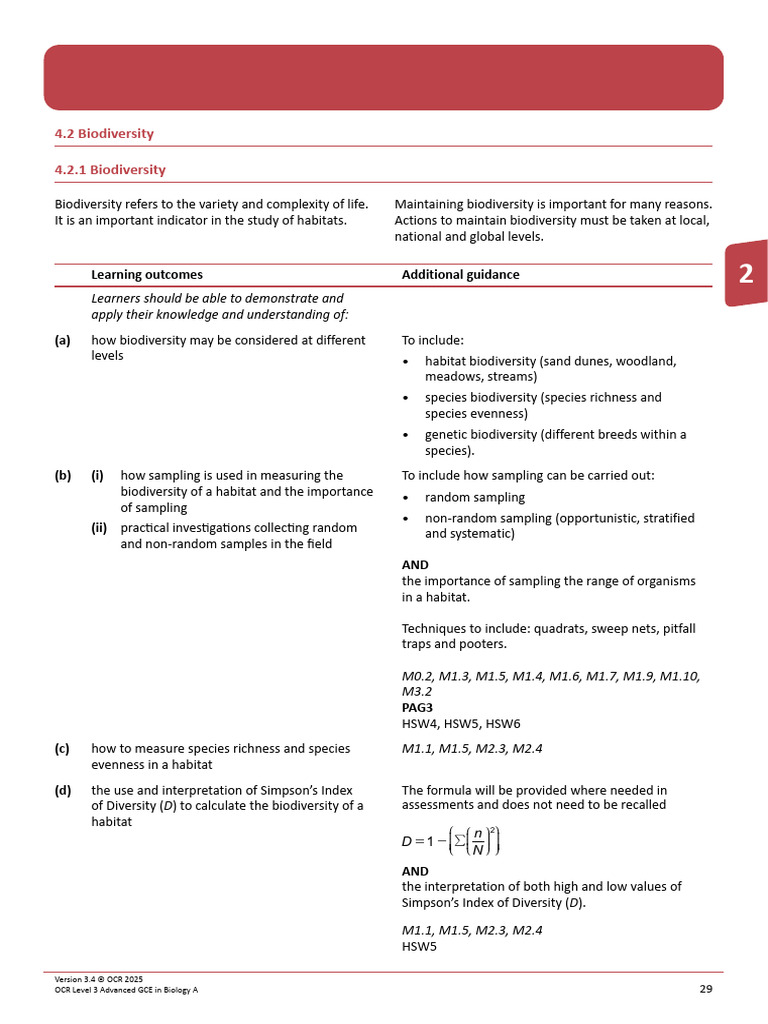 OCR A Level Biology A (H420) Specification | PDF | Ecosystem ...