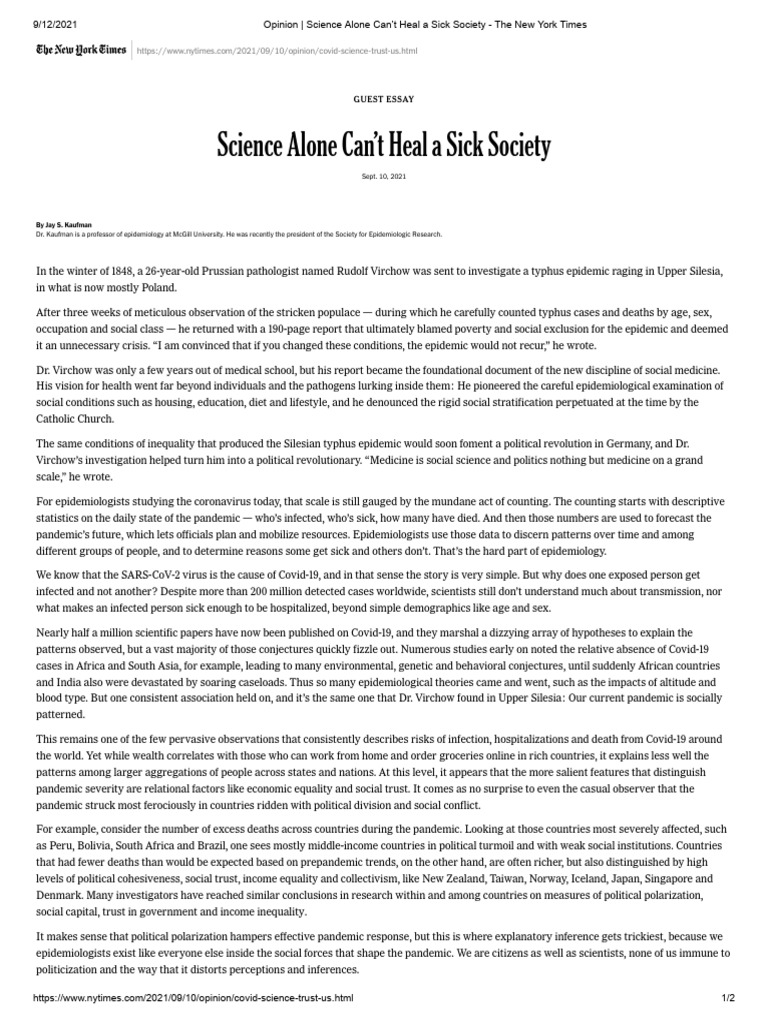 Opinion _ Science Alone Can’t Heal a Sick Society | PDF | Epidemiology ...