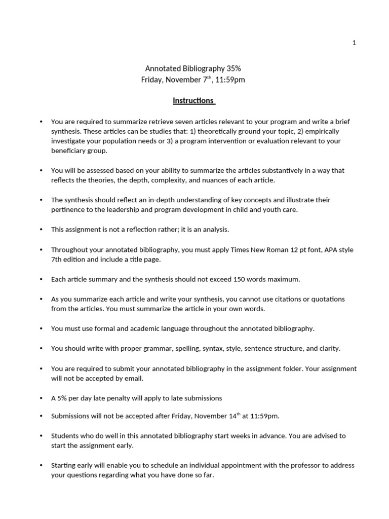 Assignment 2 Annotated Bibliography Rubric | PDF | Syntax | Bibliography
