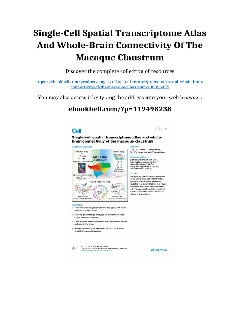 Single-cell spatial transcriptome atlas and whole-brain connectivity of ...