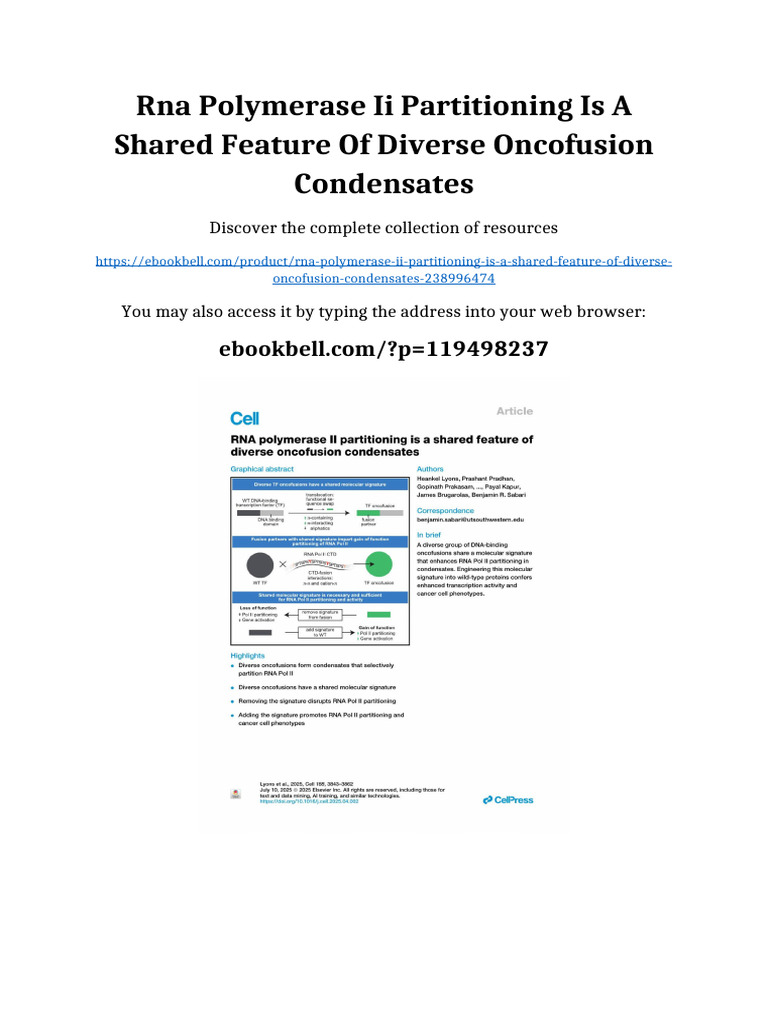 RNA polymerase II partitioning is a shared feature of diverse ...