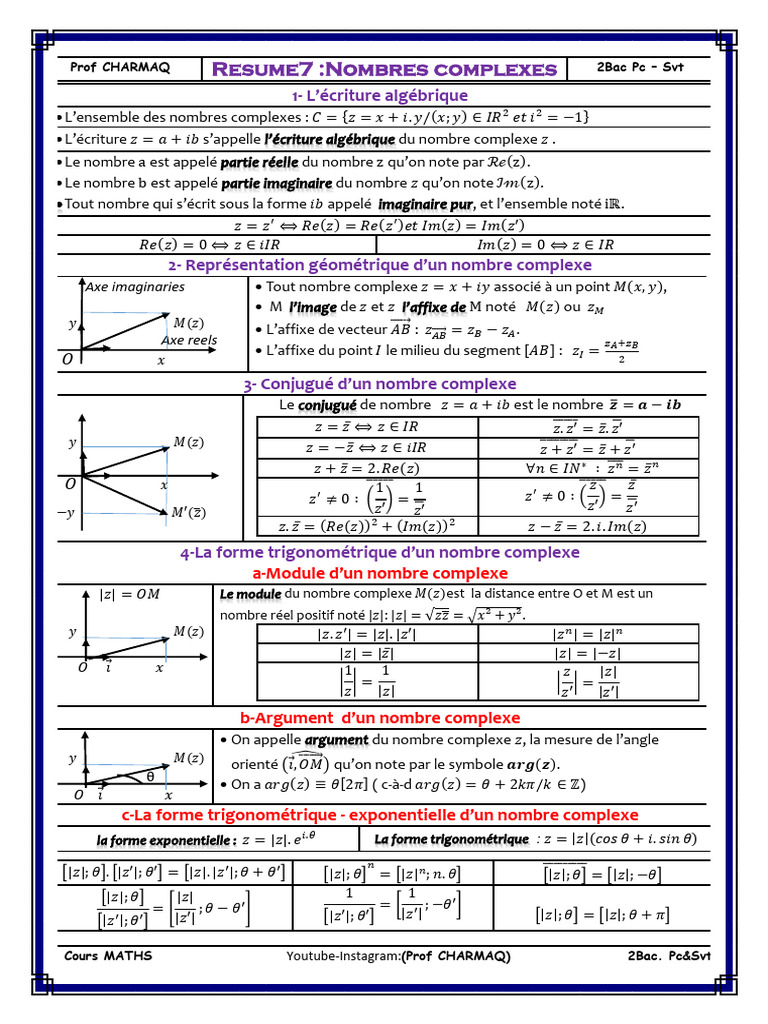 Resume 07 Nombres Complexes CHARMAQ | PDF | Triangle | Nombre complexe