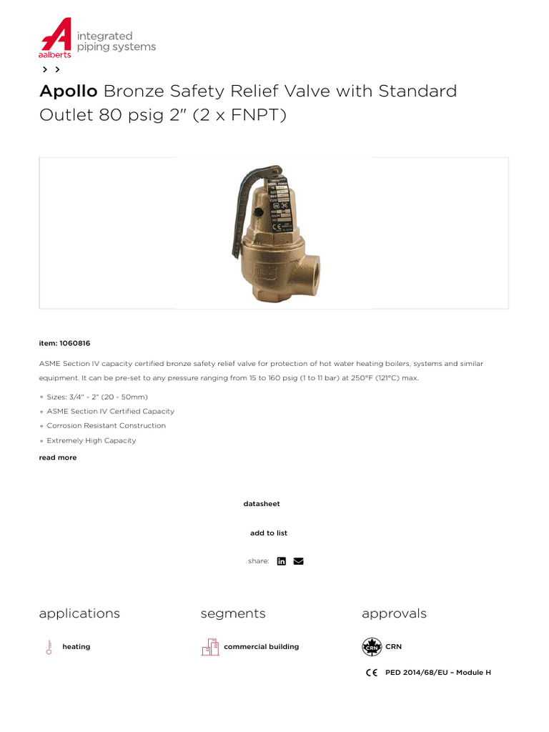 Apollo Bronze Safety Relief Valve With Standard Outlet 80 Psig 2 2 x ...
