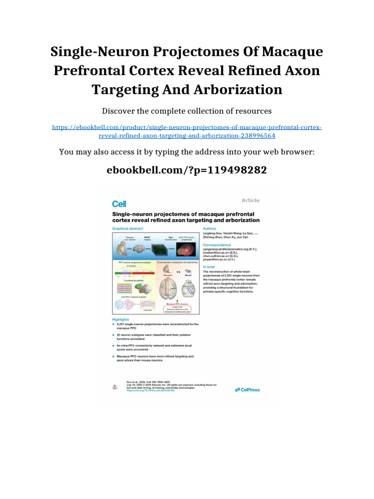 Single-neuron projectomes of macaque prefrontal cortex reveal refined ...