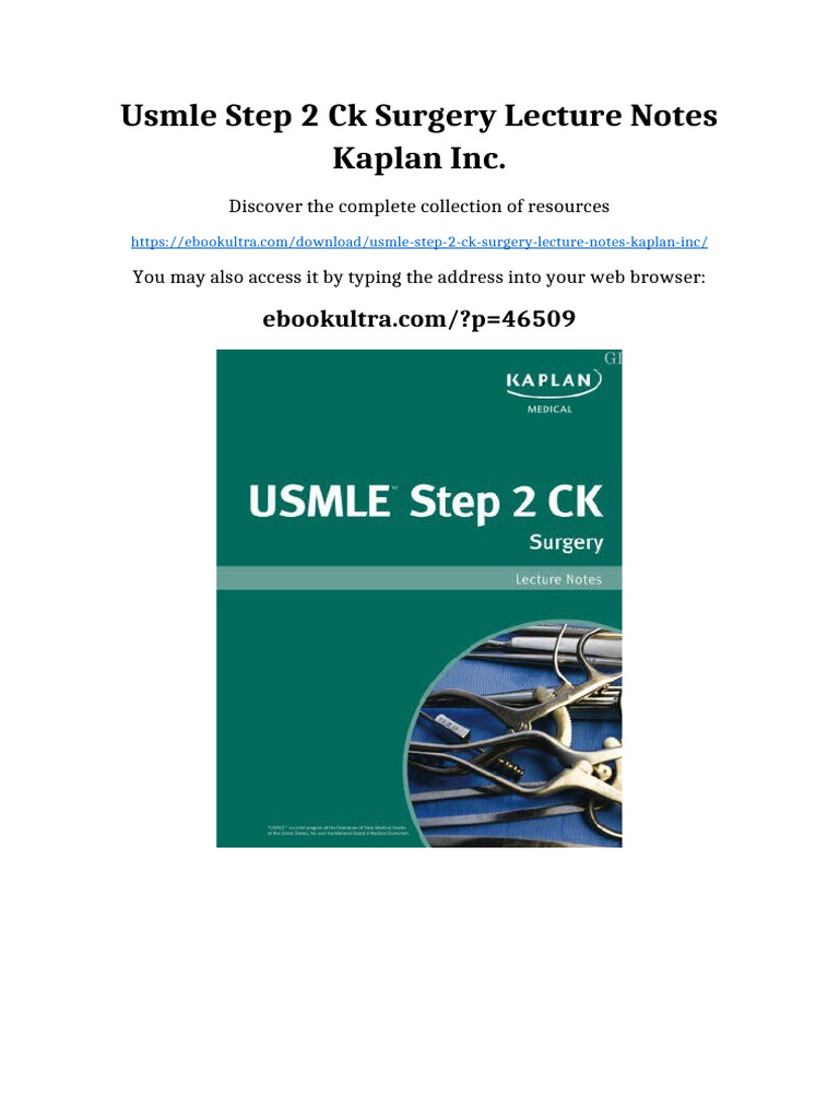 USMLE Step 2 CK Surgery Lecture Notes Kaplan Inc. Online Reading | PDF ...