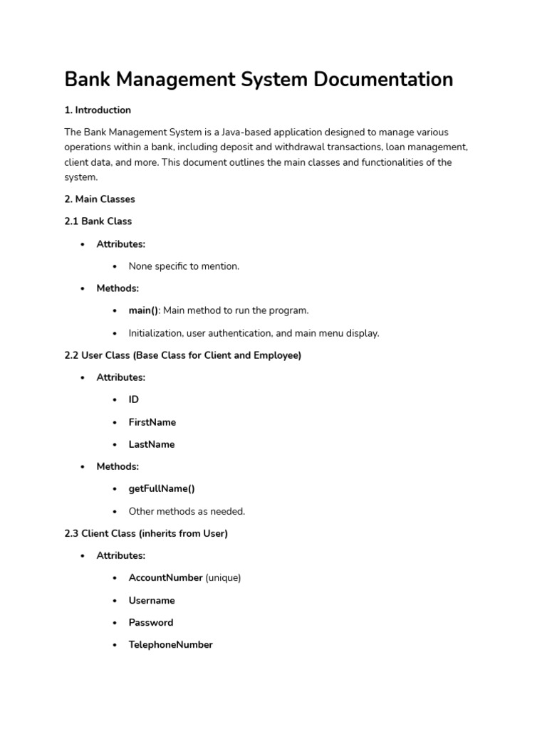 Bank Management System Documentation | PDF | User (Computing) | Software