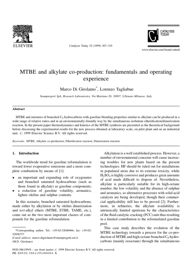 New MTBE Production Design | PDF | Methanol | Catalysis