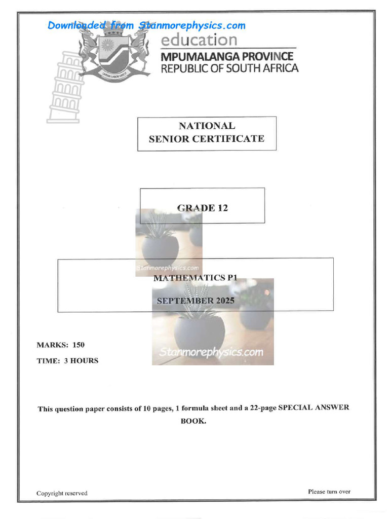 MP Maths Grade 12 September 2025 P1 and Memo | PDF