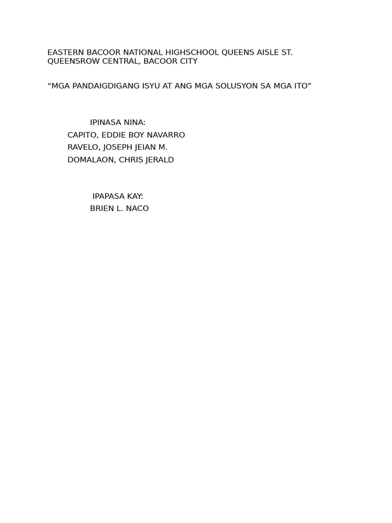 Mga Pandaigdigang Isyu at Ang Mga Solusyon Sa Mga Ito 2.Docx 20260120 ...