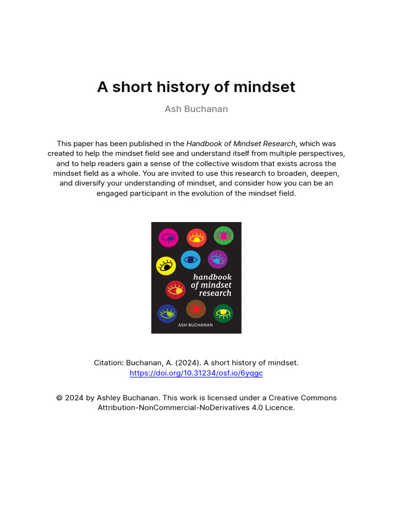 A Short History of Mindset V7 | PDF | Mindset | Psychology