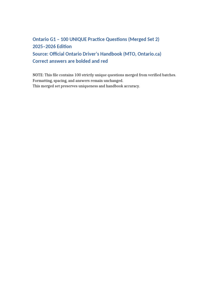 Ontario G1 Merged 100Qs Set 2 | PDF
