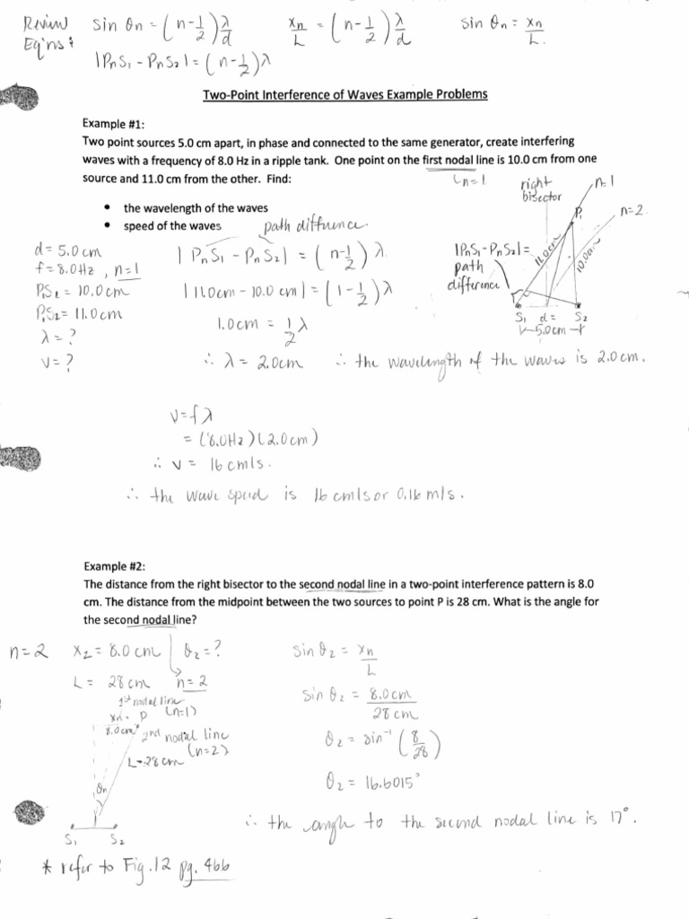 Wave Diffraction & Interference Example Problems Answers | PDF