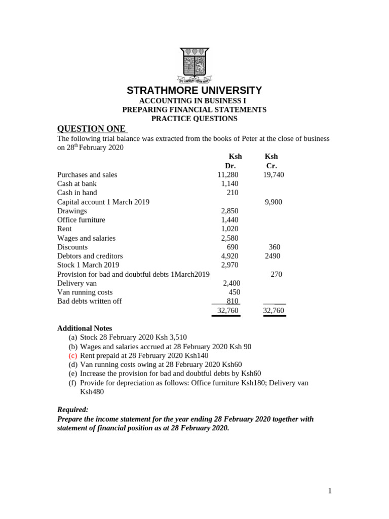 4b. Question To The Preparation of Financial Statements | PDF | Bad ...