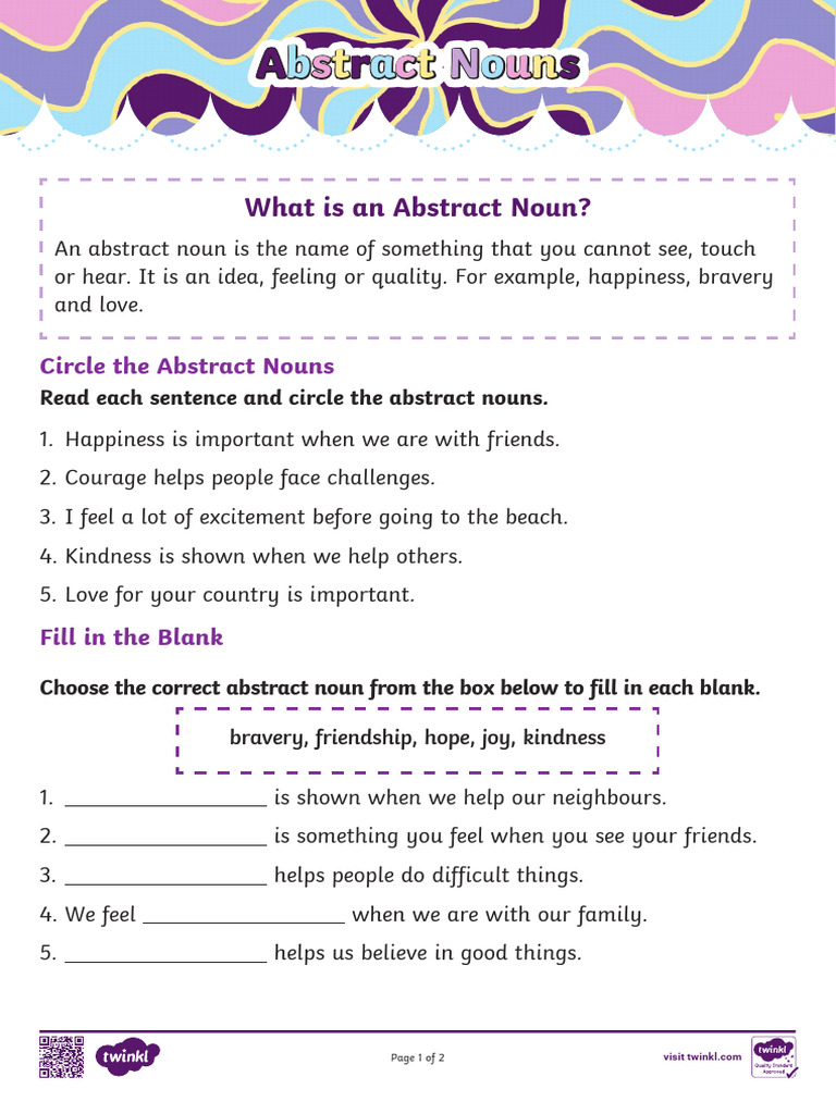 Ar en 1732991335 Abstract Nouns Activity Sheet Ver 2 | PDF